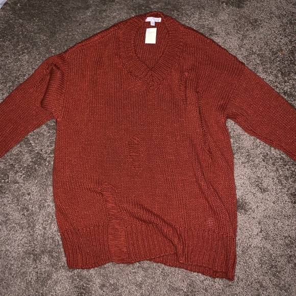 Sweaters | Distressed Sweater In Rust Color | Poshmark